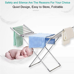 ZAVAYA Portable Electric Heated Clothes Dryer, 147 X 54 X 94cm Foldable Energy Saving Clothes Airer, Towel Warmer for Bathroom Laundry Room Apartment