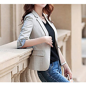 SUSIELADY Womens Notched Lapel Pocket Single Button Casual Work Office Blazer Jacket Slim Fit Blazer for Business Lady