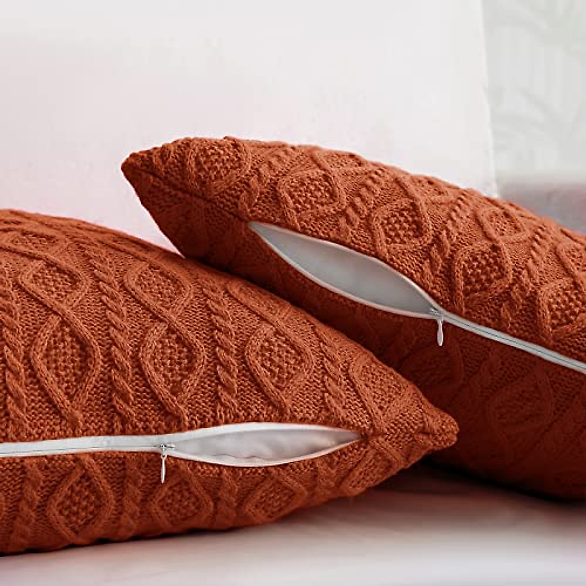 Homiest Cable Knit Throw Blanket and Pillow Set, Rust Throw Blanket Set of 3, Knitted Throw Blanket (50"x60") & 2 Pillow Covers (18"x18"), Soft & Cozy Decorative Throw Blanket for Couch Bed Sofa