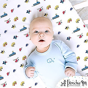 Frenchie Mini Couture, Cars, Boats, Planes Single Pack Fitted Crib Sheet – 100% Cotton, 28 x 52 x 8in