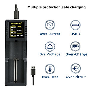 WANGDAJIEDIAN 18650 Battery Charger, Universal for 3.7V Li-ion & 1.2V Ni-MH/Ni-Cd Batteries, LCD Display, Safe Charge Protection, Portable USB Charging