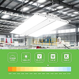 Lepro 2ft Liner High Bay LED Shop Light 220W, 30,800lm, 5000K Daylight, 800W HPS Equivalent, 1-10V Dimmable Commercial Warehouse LED Lighting, 120-277V, 110° Beam, Industrial Ceiling Light Fixture