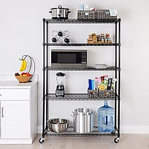 Seville Classics UltraDurable Heavy Duty NSF Solid Steel Wire Rack Storage Unit, Organizer for Garage, Warehouse, Office, Restaurant, Classroom, Kitchen, Black, 5-Tier Shelving, 48" W x 18" D