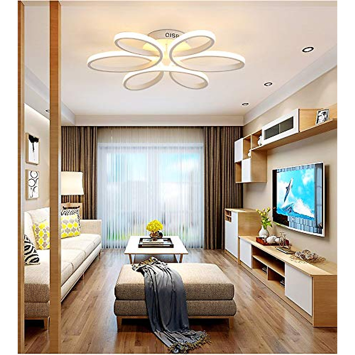 ZipLighting Modern LED Ceiling Light Dimmable Ceiling Lighting with Remote Round Ceiling Light Fixture Ceiling Lamp Flower Shape for Dinning Room Bedroom Kitchen Hallway 80W Decorative Lamp (74CM)