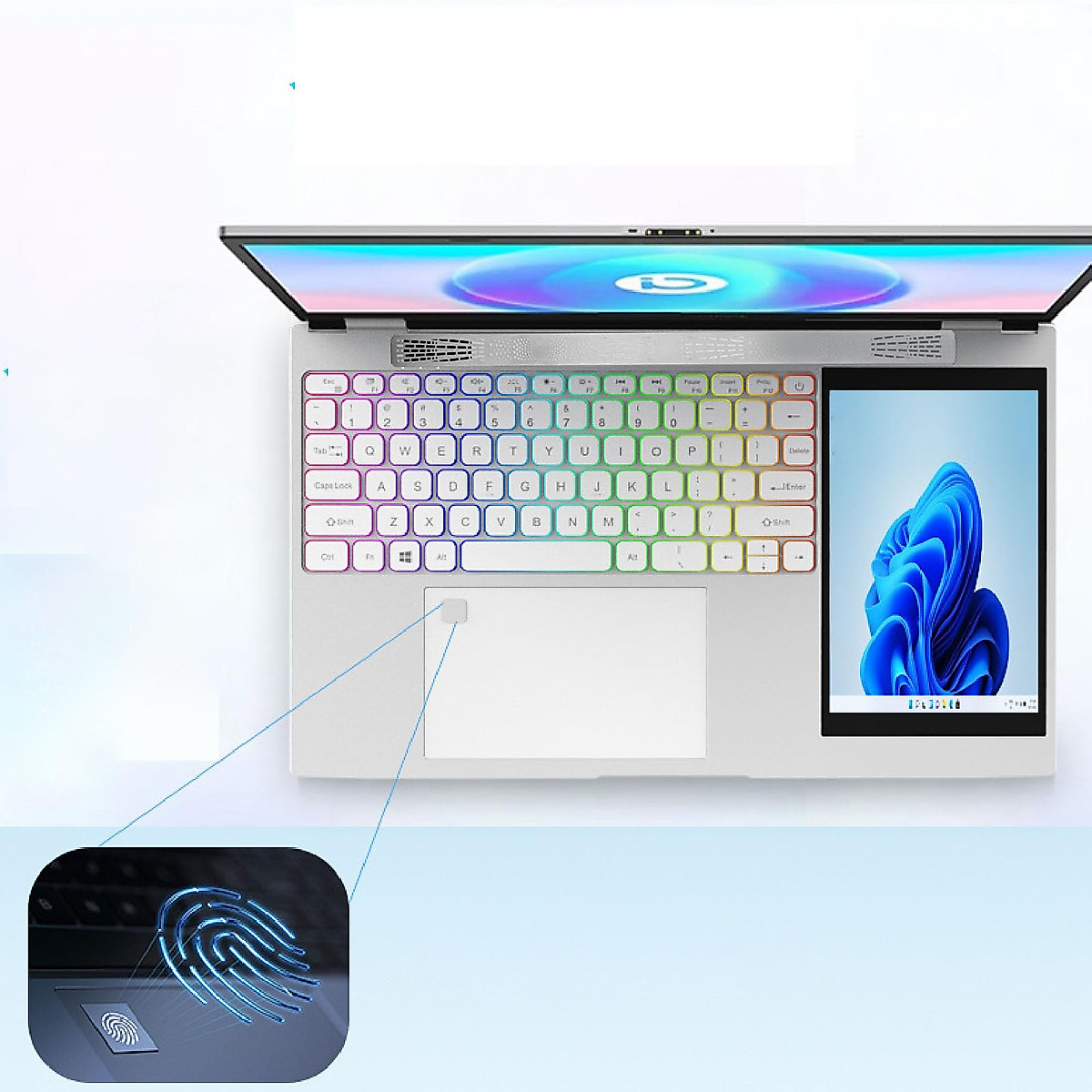 EBTOOLS Double Screen Laptop, 15.6in IPS Narrow Edge Display, 7in HD Secondary Screen, Fingerprint Unlock, 2.4G 5G Dual Band WiFi, 11 (16GB+2TB US Plug)