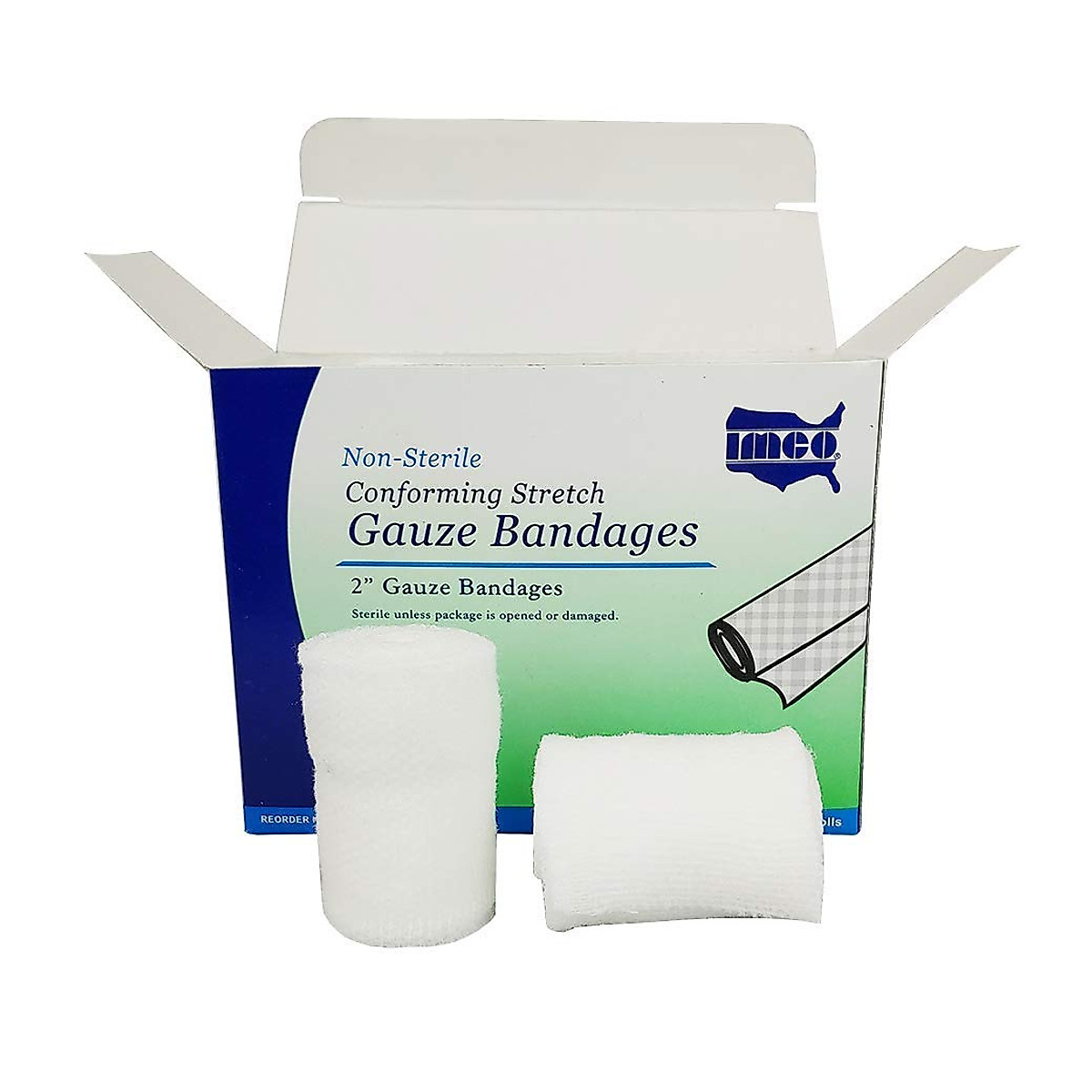 CPR Savers and First Aid Supply IMCO Multi-Packed 2 Inch x 4.1 Yards Non-Sterile Stretch Cotton Gauze Bandage Rolls for Injury, Wound, and Trauma (12)