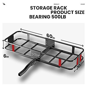 MKING Hitch Mount Cargo Carrier Folding Basket 60" X 20" X 6", 500 Lbs Capacity Tow Hitch Cargo Carrier with Net & Straps
