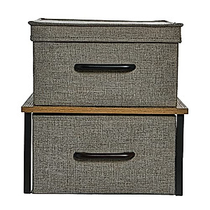 Household Essentials Stacking Storage Boxes with Laminate Top, Set of 2, Ashwood