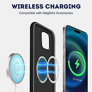 kingflag Vegan Leather Magnetic Case for iPhone 15 Pro Max Wireless Charging, Compatible with MagSafe, Metal Buttons, Shockproof Protective Phone Case Cover for Women Men 6.7" (Matte Black)