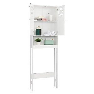 AMOPA Over The Toilet Storage Cabinet, FCH Double Door Fork Toilet Cabinet, Bathroom Shelf Over Toilet, Bathroom Storage Cabinet Organizer with Cross Door Design and Crystal Handle, White