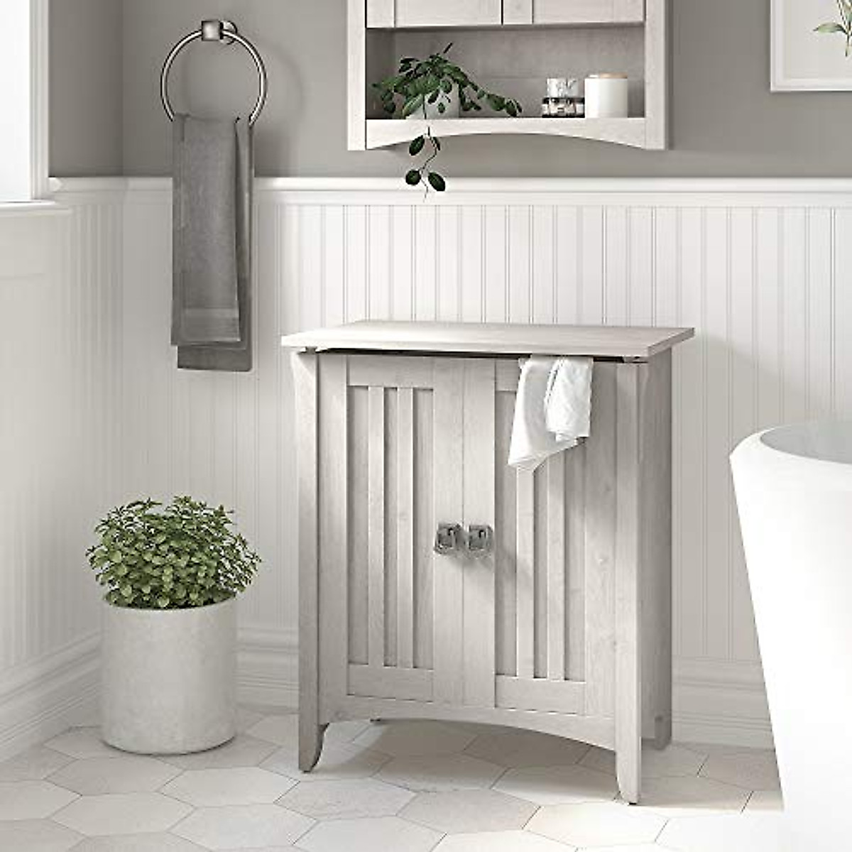 Bush Furniture Salinas Laundry Hamper with Lid and Removeable Liner Bag in Linen White Oak