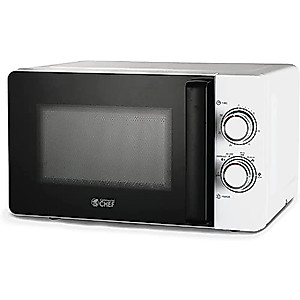 COMMERCIAL CHEF Small Microwave 0.7 Cu. Ft. Countertop Microwave with Mechanical Control, White Microwave with 6 Power Levels, Outstanding Portable Microwave with Convenient Pull Handle