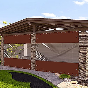 Ezcasch 20 Oz Outdoor Vinyl Curtain, Outdoor Clear Panel Curtain, Weather Resistant Outdoor Curtain for Pergola, Porch, Gazebos, with Rustproof Grommets (8'H x 8'W, Brown)