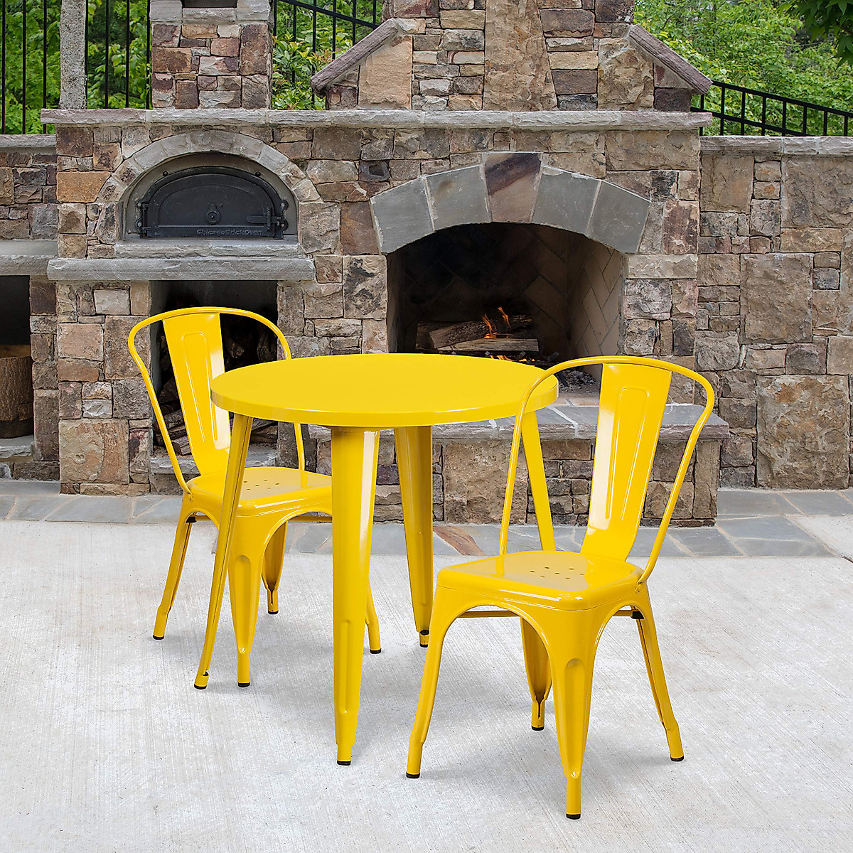 Flash Furniture Commercial Grade 30" Round Yellow Metal Indoor-Outdoor Table Set with 2 Cafe Chairs