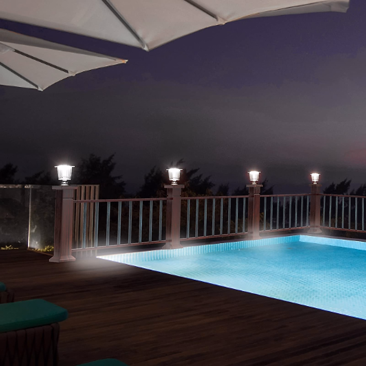 Solar Post Cap Lights Bright,4 Pack Remote Control Waterproof Outdoor Fence Post Lights, Warm/Cool White LED Lighting Garden Patio Pillar Decor Solar Deck Lights for 4x4, 5x5 or 6x6 Wooden Posts