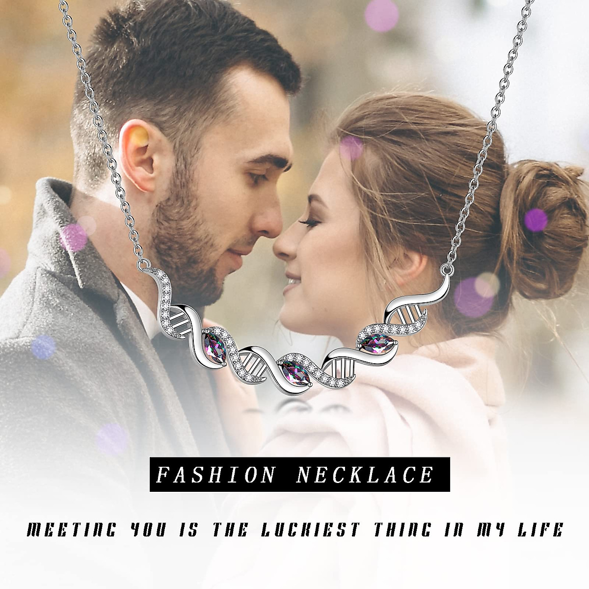 Aurora Tears DNA Double Helix Chemistry Science Molecule Biology Necklace Infinity 925 Sterling Silver Mystic Rainbow Topaz Spiral Pendant Jewelry for Women DP0310W