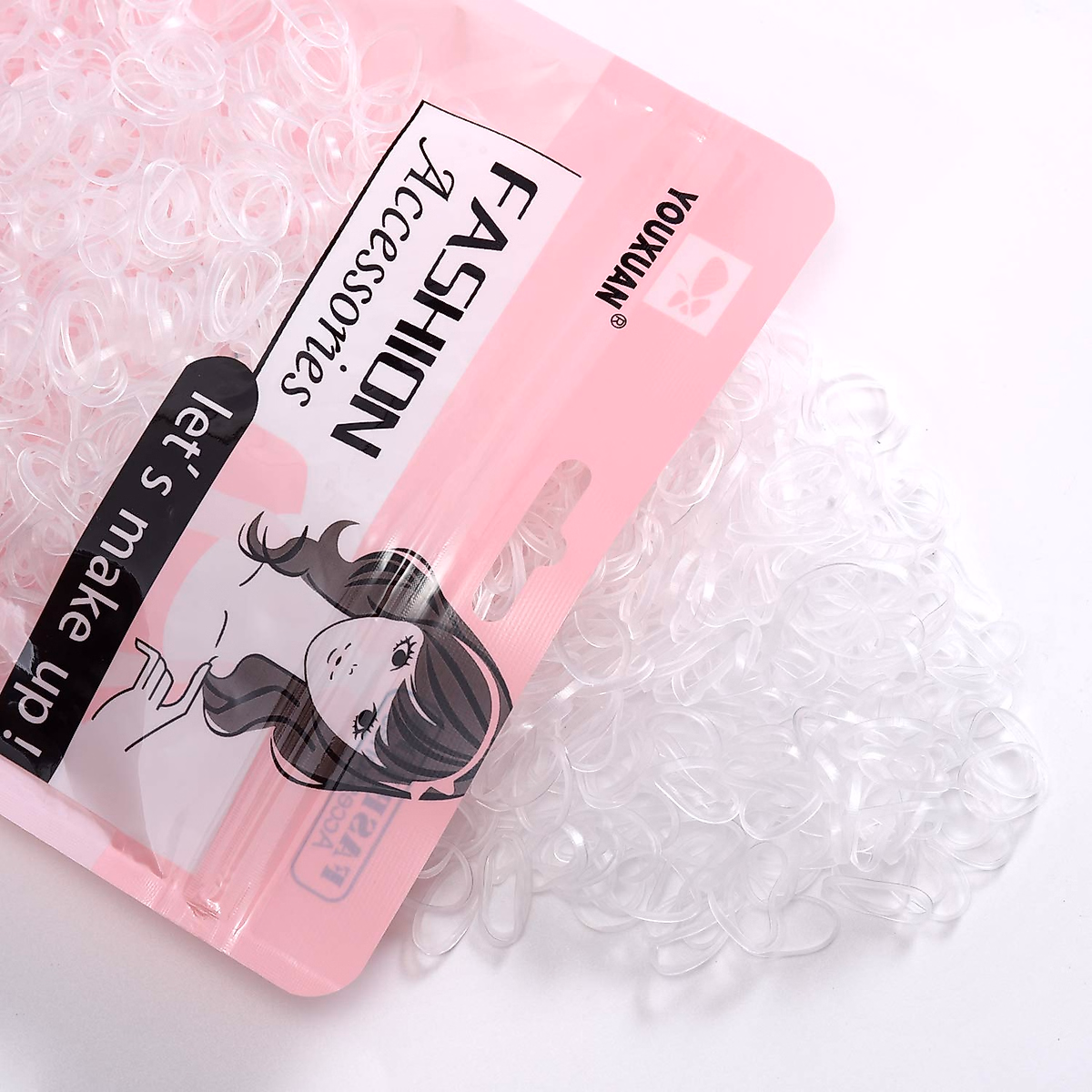 Youxuan 1000-Pack Elastic Hair Ties Non-slip Rubber Hair Bands for Girls, Clear