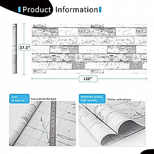 Art3d 120"x17.3" Peel and Stick Wallpaper - Decorative Self Adhesive Contact Paper for Cabinets Countertop Shelf Kitchen Wallpaper,White-Washed