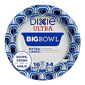 Dixie Ultra, Extra Large Paper Bowls, 32 Oz, 16 Count, Microwave Safe, Disposable Bowls Great For Hearty One-Course Meals