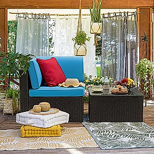 Devoko 2 Piece Patio Furniture Set, All Weather PE Rattan Outdoor Sofa Set Single Sofa with Table for Garden Lawn Poolside (2 Piece, Blue)