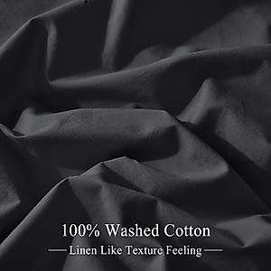 PHF 100% Washed Cotton Duvet Cover King Size, Ultra Soft Cotton Linen Tassel Like Duvet Cover Set, 3pcs Breathable Durable Duvet Cover with Pillowcases for All Seasons, 104"x90", Black