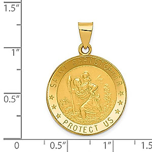 IceCarats 14K Yellow Gold Saint Christopher Medal Patron of Travelers Athletes Protection Necklace Christian Religious Pendant Faith Charm 32mm x 22.75mm Only