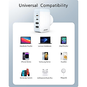 LENCENT 45W Multiple USB Wall Charger, International Cell Phone Charger with 2 PD Type-C+2 USB, Fast Charger Block for All iPad iPhone 15 14 13 12 Pro Max Pixel Note Galaxy, USA/UK/EU/AUS