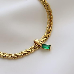 GOGOEY 18K Gold Filled Vintage Choker Necklaces for Women Waterproof Gold Choker Necklace Anti Tarnish Gemstone Zircon Rectangle Pendant Necklace (A-Emerald)