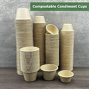 CAMKYDE 2 oz Disposable Bagasse Fiber Souffle Cups 100pk, 100% Natural Biodegradable Compostable Condiment cups Sample Cup Tasting Cups (Natural, Pack of 100)