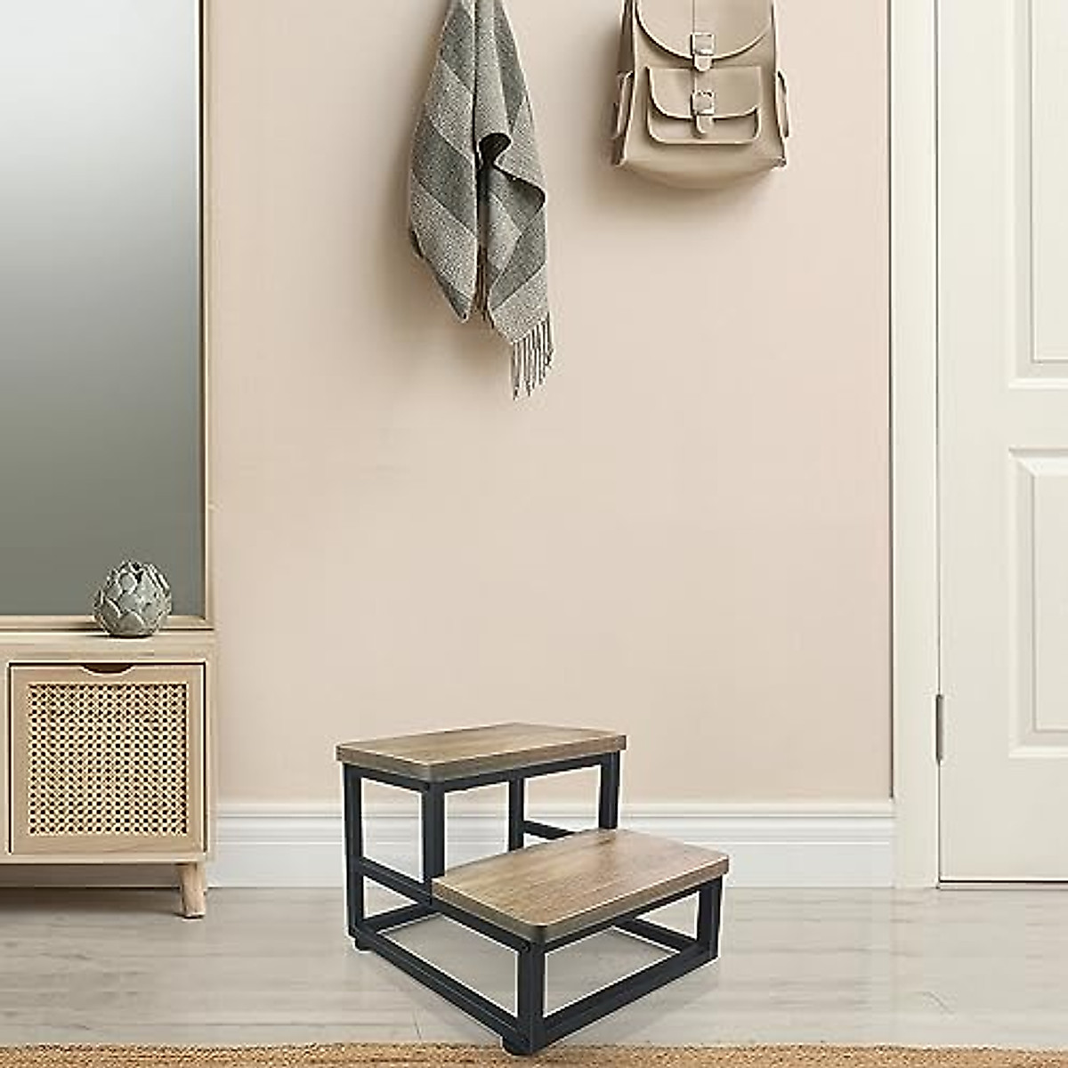 TSTWETO Step Stools for Adults, 2 Step Stool for Kids, Wooden Bed Steps for High Beds, Heavy Duty Wood Bedside Stepping Stool for Kitchen Bathroom, Hold Up to 550 Lbs Capacity-Brown