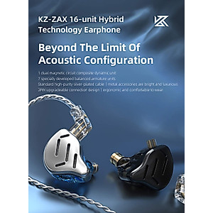 KZ Zax in-Ear Monitors, 16-Units Hybrid in Ear Earphones, HiFi Stereo Noise Isolating Sport IEM Wired Earbuds/Headphones with Detachable Cable for Musician Audiophile (with Mic, Black)