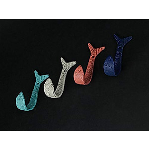 Zeckos Set of 4 Cast Iron Flipping Fish Decorative Wall Hooks Coastal Décor Beach Towel Hanging Decor Rustic Key or Coat Rack