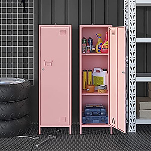 MIOCASA Metal Locker Storage Cabinets with Doors and Shelves Lockable 3 Tier File Cabinet Organizer Coat Lockers for Kids, Living Room, Office, Gym (Pink)
