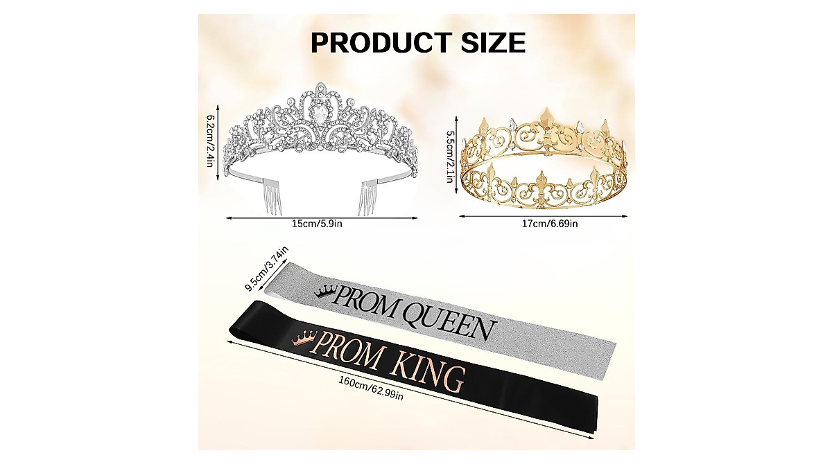Shiny Satin Prom Crown Set for Kings & Queens