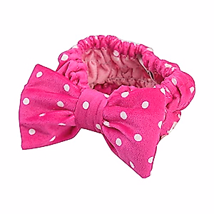 The Vintage Cosmetic Company | Dotty Make-Up Headband | For Shower, Facials, Hairdressing, Spa | Made w/Soft Polyester Fabric & Elastic Band | One Size Fits All | Fuchsia/White Polka Dots