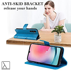 PAOBIR Phone Case for Samsung Galaxy A24 5G,Wallet Case,Flip Case PU Leather Emboss Tree Cat Flowers Folio Magnetic Kickstand Cover Card Slots for Samsung Galaxy A24 5G Blue