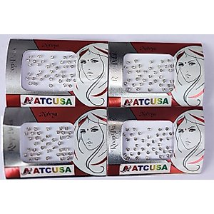 ATCUSA 140+ Bindi Dots Diamond Crystal Fake Nose stud/Indian Bindi for women Face Jewels silver black Multi temporary tattoo Packet Silver/White Crystal Stones - Size 3mm