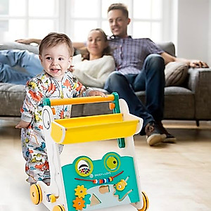 Wooden Baby Push Walker Wooden Push Toy Sit-to-Stand Learning Walkers for Baby Toddlers Baby Walker Activity Center Toys Fishing Game for 1+ Year Girls Boys Multi-Activity Learning Walker