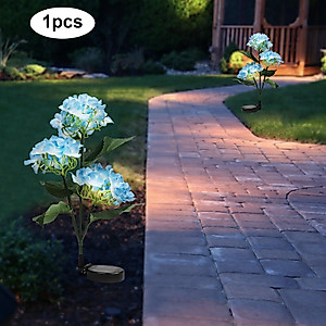 LyeXD Solar Garden Lights Outdoor Waterproof, 3 Head Hydrangea Decorative Lights Floor Mount LED Solar Flower Lights w/Ground Insertion, Outdoor Solar Lights for Yard Garden,Parks,Rooftops,Blue