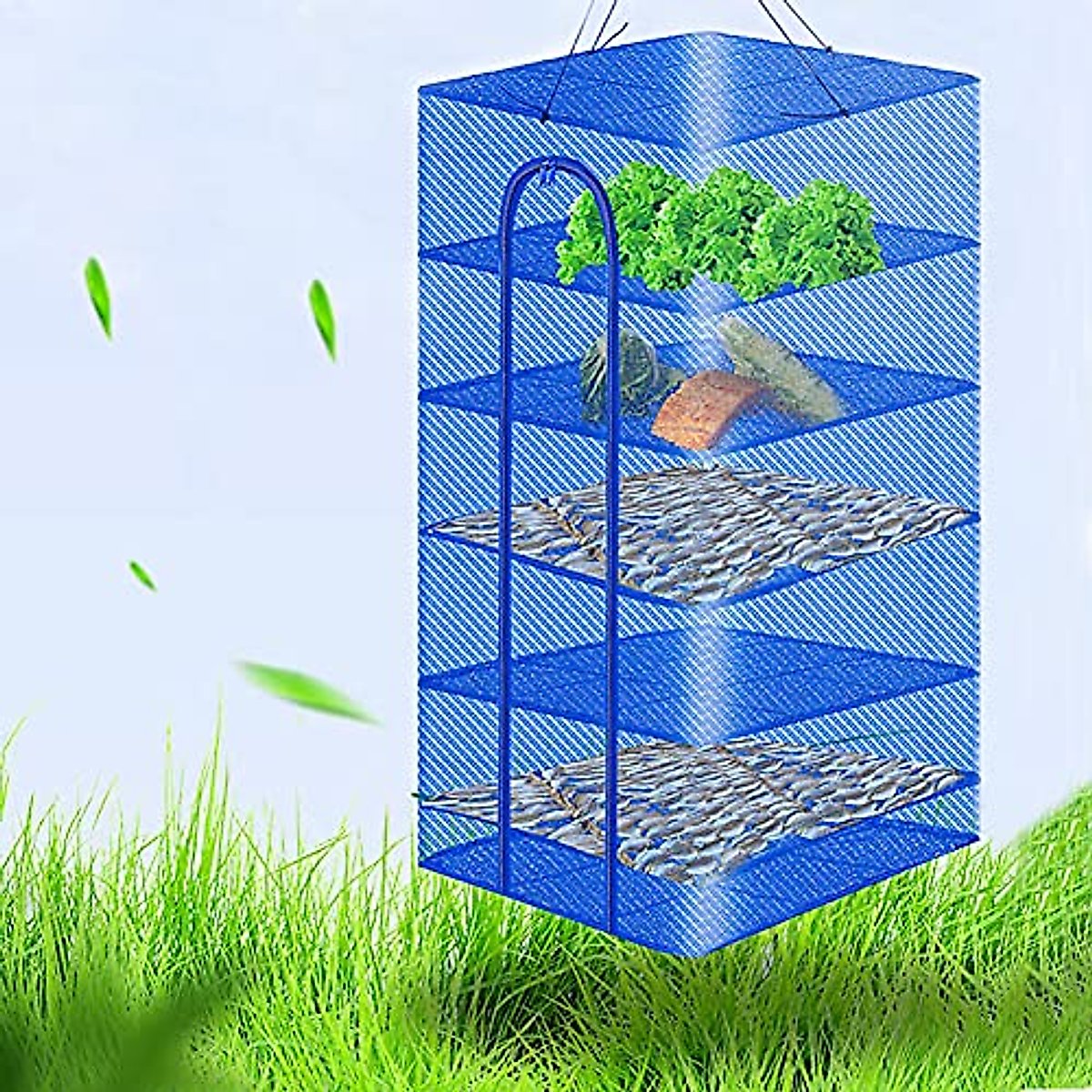RnneLeen Hanging Drying Net Foldable Drying Rack Net Dryer 19.7"x19.7"x37.4" 6 Layer Folding Fish Mesh Collapsible Dry Net with Zippers for Drying Seeds Fish Vegetables Fruit Herb Food