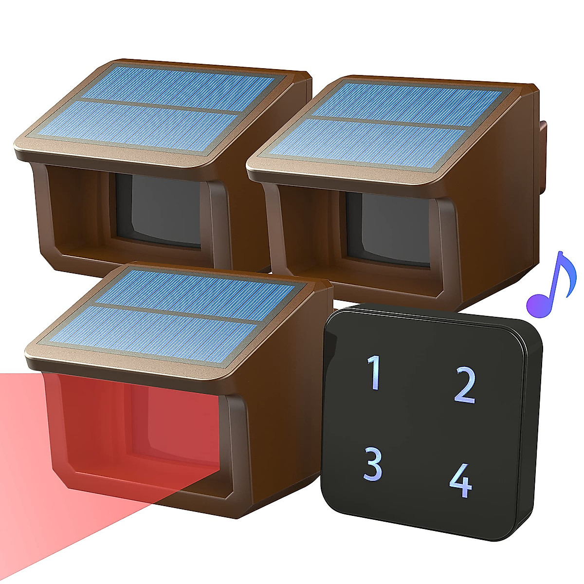 Driveway Alarm System- Solar Driveway Alarms- 3 Adjustable Sensitivities-Fully Weatherproof Outdoor Motion Sensor&Detector DIY Security Alert System-1 Receiver and 3 Sensors KIT