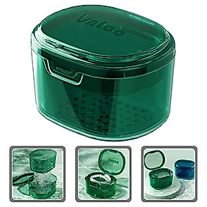 DOITOOL Denture Cleaner Green Retainer Case Portable Retainer Cleaner Case with Drain Tray, Denture Bath Braces Box Denture Box Accessories Denture Cleaner Denture Brush