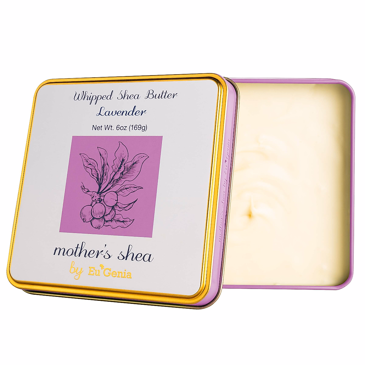Mother's Shea Whipped Shea Butter (Lavender, 6 Oz Tin) 100% Pure Raw Unrefined African Shea - Organic, Sustainably-Sourced Ingredients - Natural Skin & Hair Care