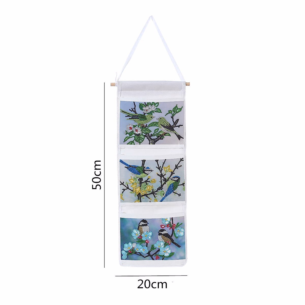 LUSandy DIY Birds Diamond Painting Hanging Storage Bag, Over The Door Wall Mount Diamond Art Closet Organizer, Hanging Storage Pouches with 3 Pockets for Bedroom & Bathroom
