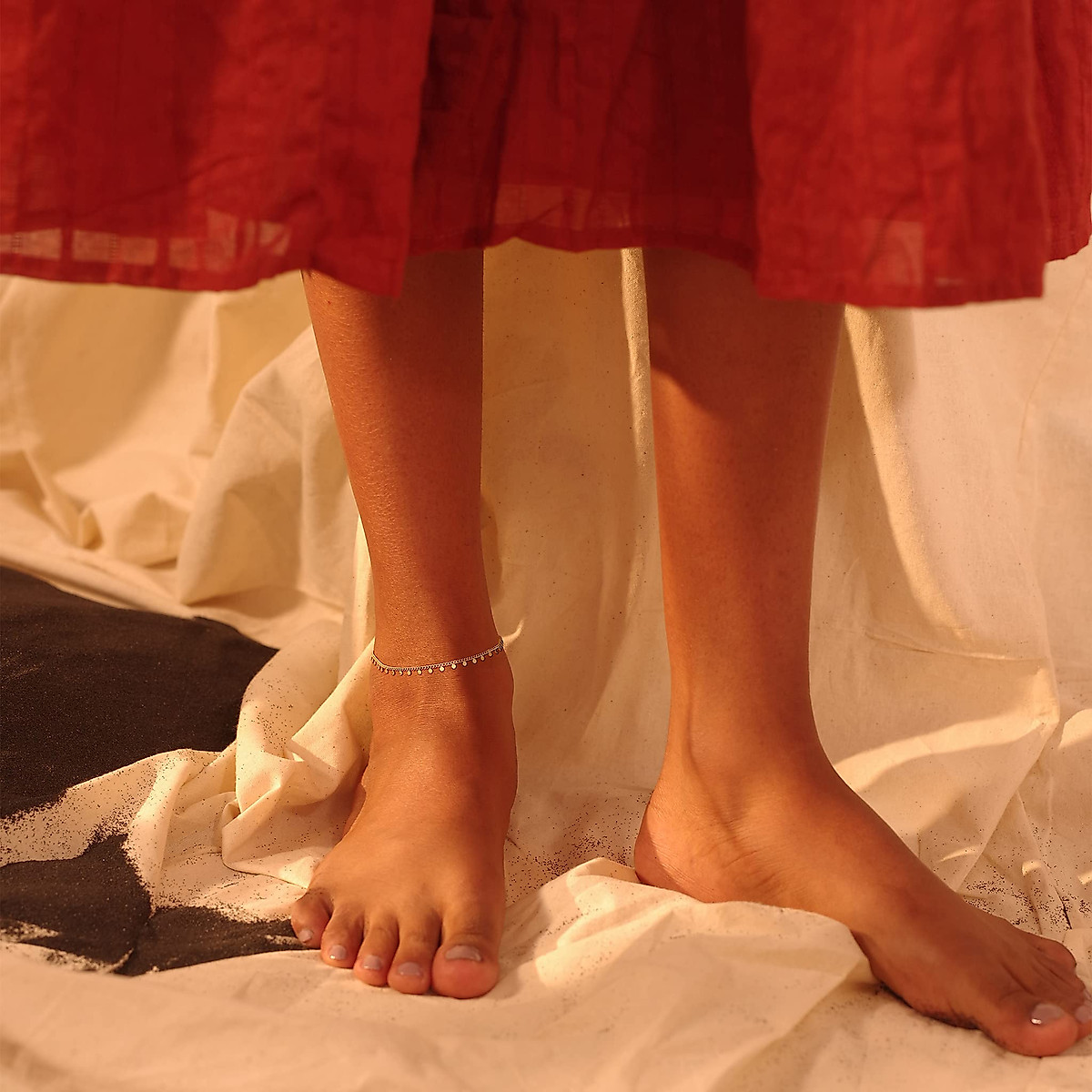 Fettero Anklet Bracelets for Women Gold Plated Dainty Waterproof Anklet Adjustable Delicate Beach Anklet Jewelry Beaded Ball Tennis Link Anklet Summer Boho Beach Foot Jewelry for Women Gifts