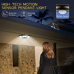 Deogos Solar Pendant Lights, Dual Head Solar Shed Lights with Motion Sensor for Outdoor,180 LED Solar Indoor Lights with Remote Control for Barn Gazebo Garage Garden Home