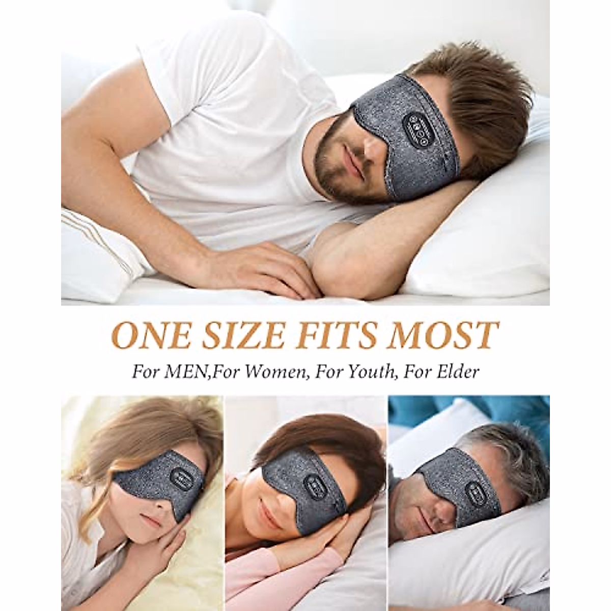 Sleep Headphones Bluetooth Sleeping Headband: 10Hrs Wireless Music Eye Mask with Soft Cozy Earbuds Comfortable Earphones for Side Sleepers (Small Size(C: 20"-22"))