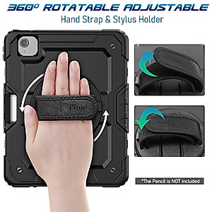 Timecity Case for iPad Air 5th Generation 2022/ for iPad Air 4th Generation 2020-10.9 inch, Durable Sturdy Protection Case with Pencil Holder Screen Protector [360 Rotating Stand] Hand Strap- Black