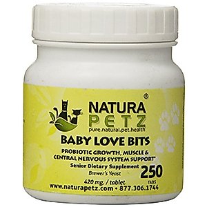 Natura Petz Baby Love Bits Probiotic Growth, Muscle and Central Nervous System Support for Senior Pets, 250 Tablets, 420mg Per Tablet