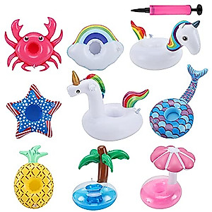 Pool Floaties for Girl Dolls,9 Pack Swimming Inflatable Drink Floats,Inflatable Cup Coasters with Air Pump for Summer Pool Party,Pool Party Ring Drink Holder for 11.42 inch Tall Dolls Pool Toys
